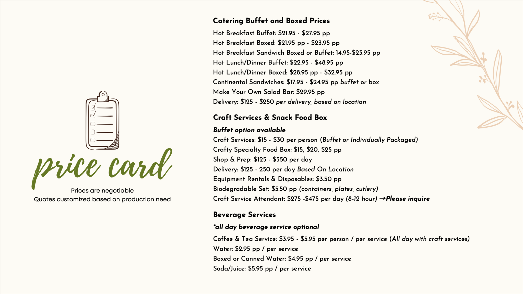 CATERING BOXED - Around The Clock Craft Services
